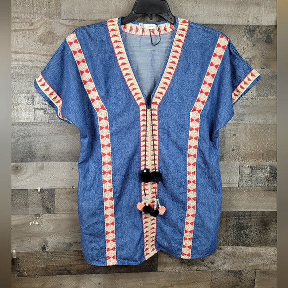 Zara | Tops | Zara Trf Collection Embroidered Tunic Denim Top | Poshmark